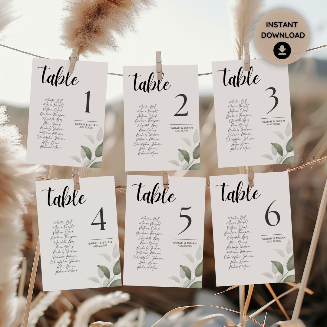 Table Seating Chart Cards Template for Wedding Signs Hanging Seat Chart ...