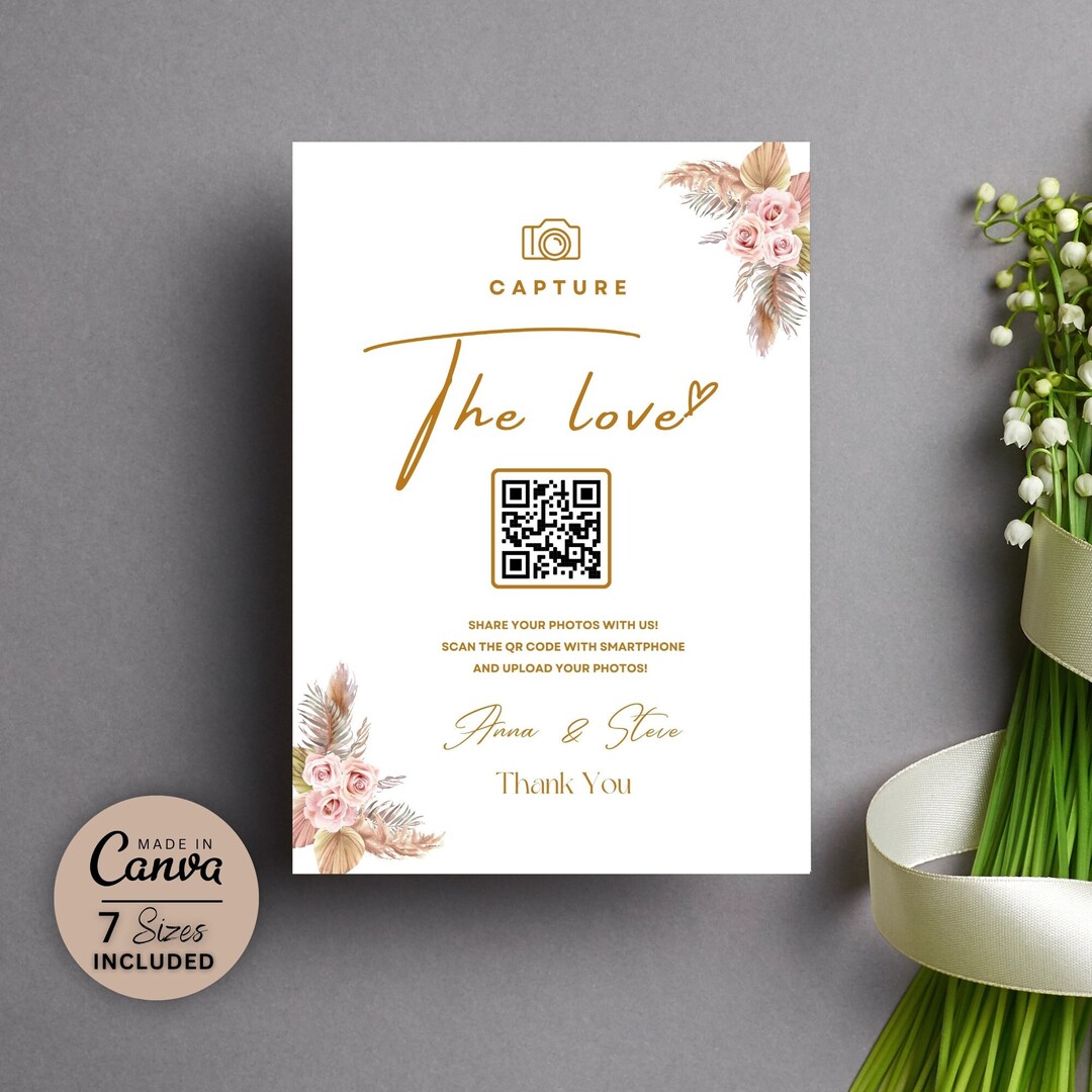 Capture the Love QR Code, Share the Love Wedding Sign Template, Wedding ...