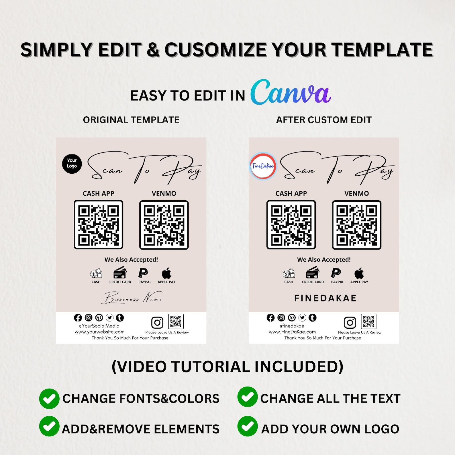 Editable Payment Sign, Printable Scan to Pay Template, Scan Qr Code ...