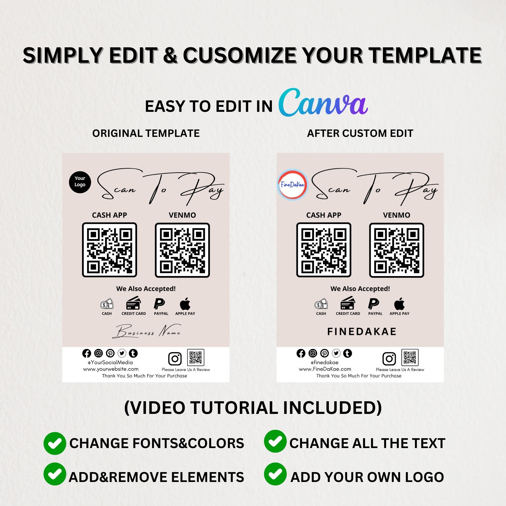 Editable Payment Sign, Printable Scan to Pay Template, Scan Qr Code ...