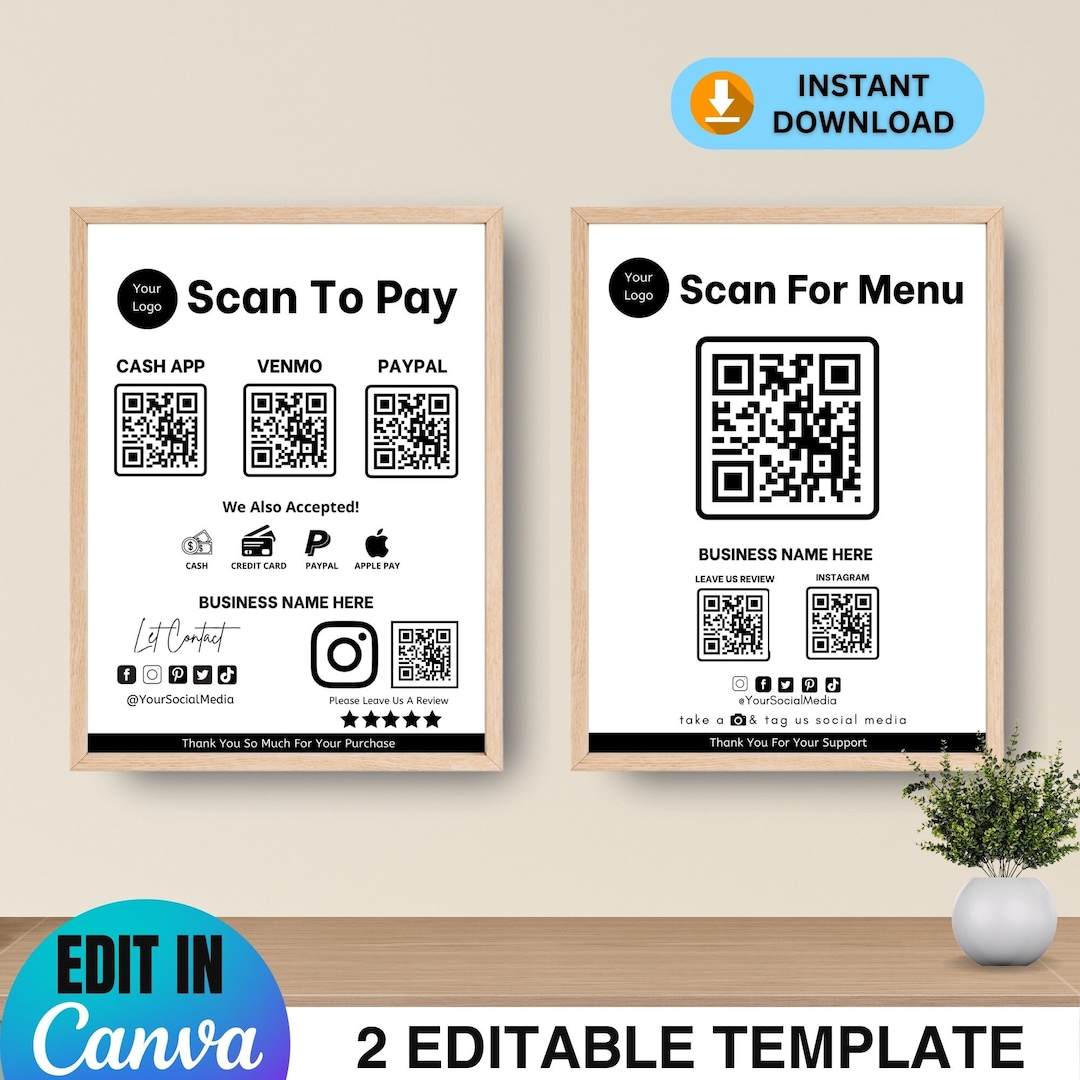 Editable Scan to Pay Sign, Printable QR Code Sign, Scan to Pay Template ...
