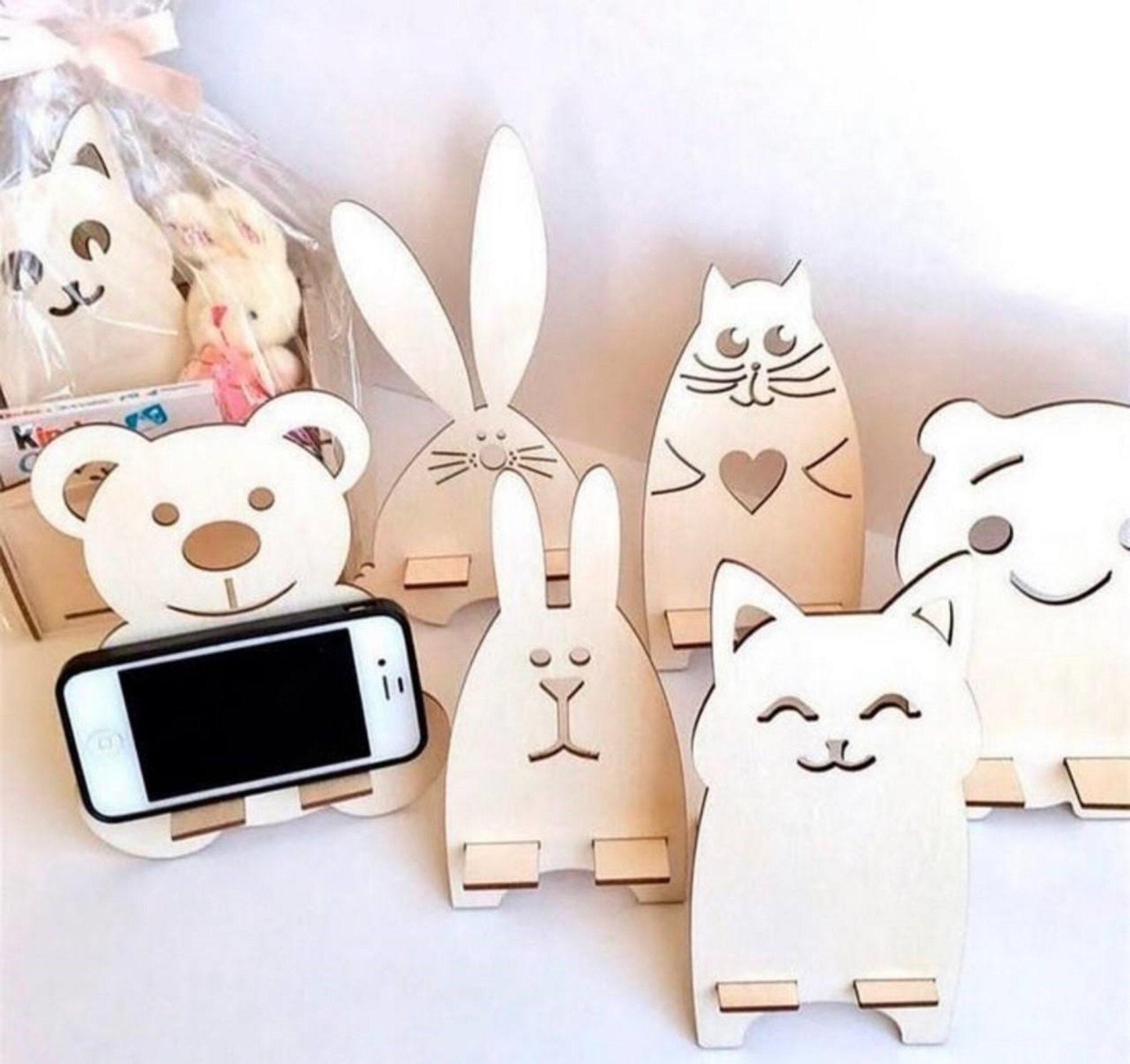 Laser Cut Animal Cell Phone Stand Svg Bundle Glowforge Stand - Etsy Canada