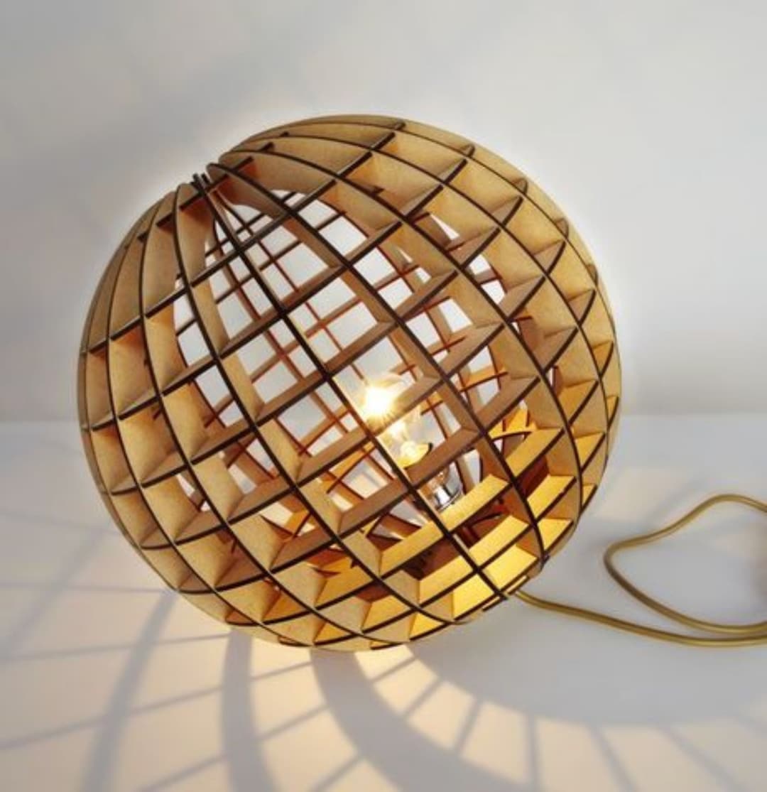 Laser Cut Spherical Lamp Svg Template Glowforge Wood Round Modern Lamp ...