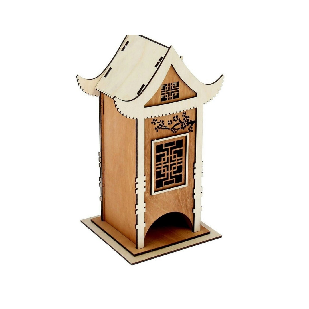 Laser cut tea house box svg template Glowforge tea house holder svg ...