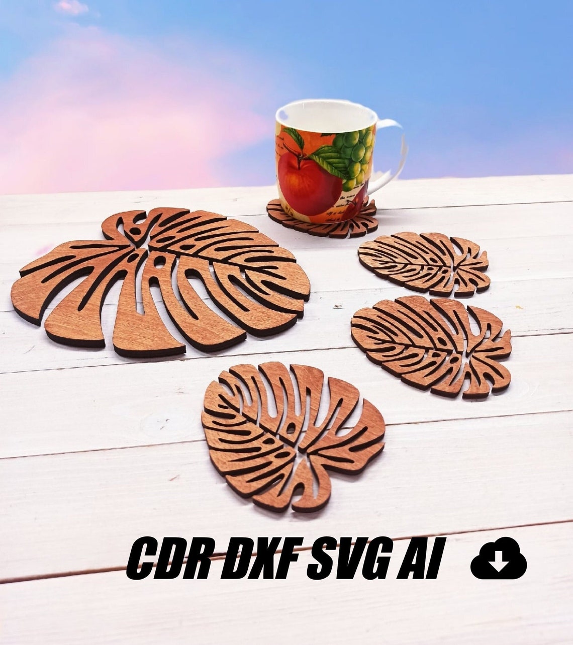Monstera Coasters Bundle Laser Cut Files Ornament Vector Cdr | Etsy