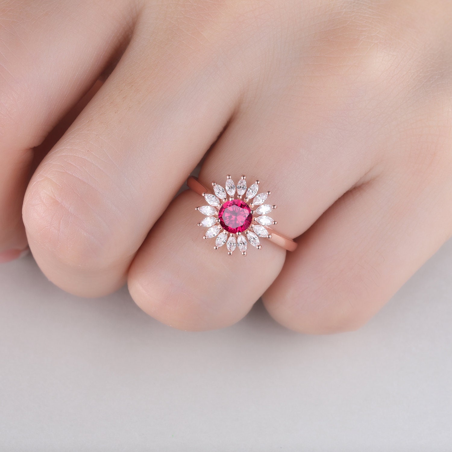 Art Deco Red Ruby CZ Diamond Silver 14k Rose Gold Engagement | Etsy