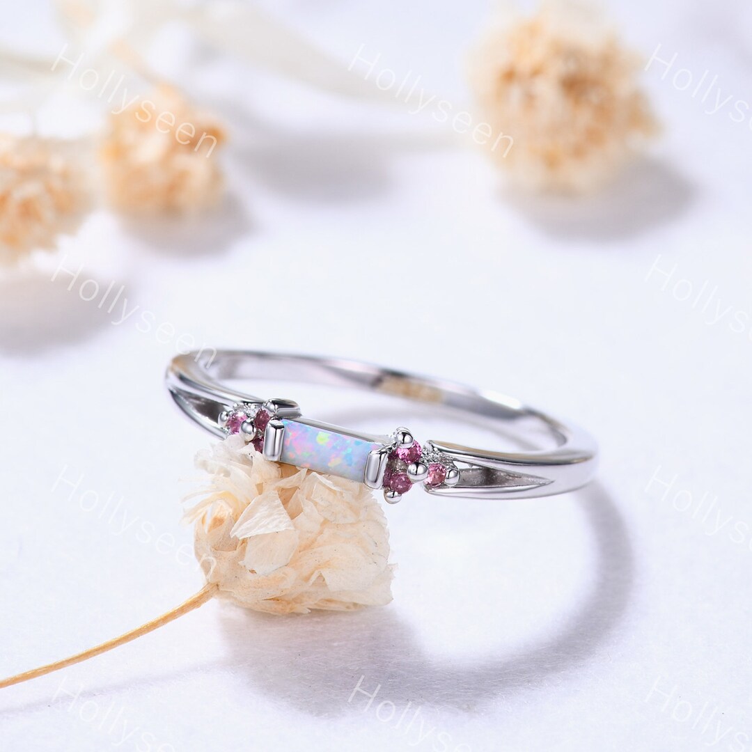 Baguette Cut Galaxy Opal Wedding Ring Cluster Pink Tourmaline Ring ...