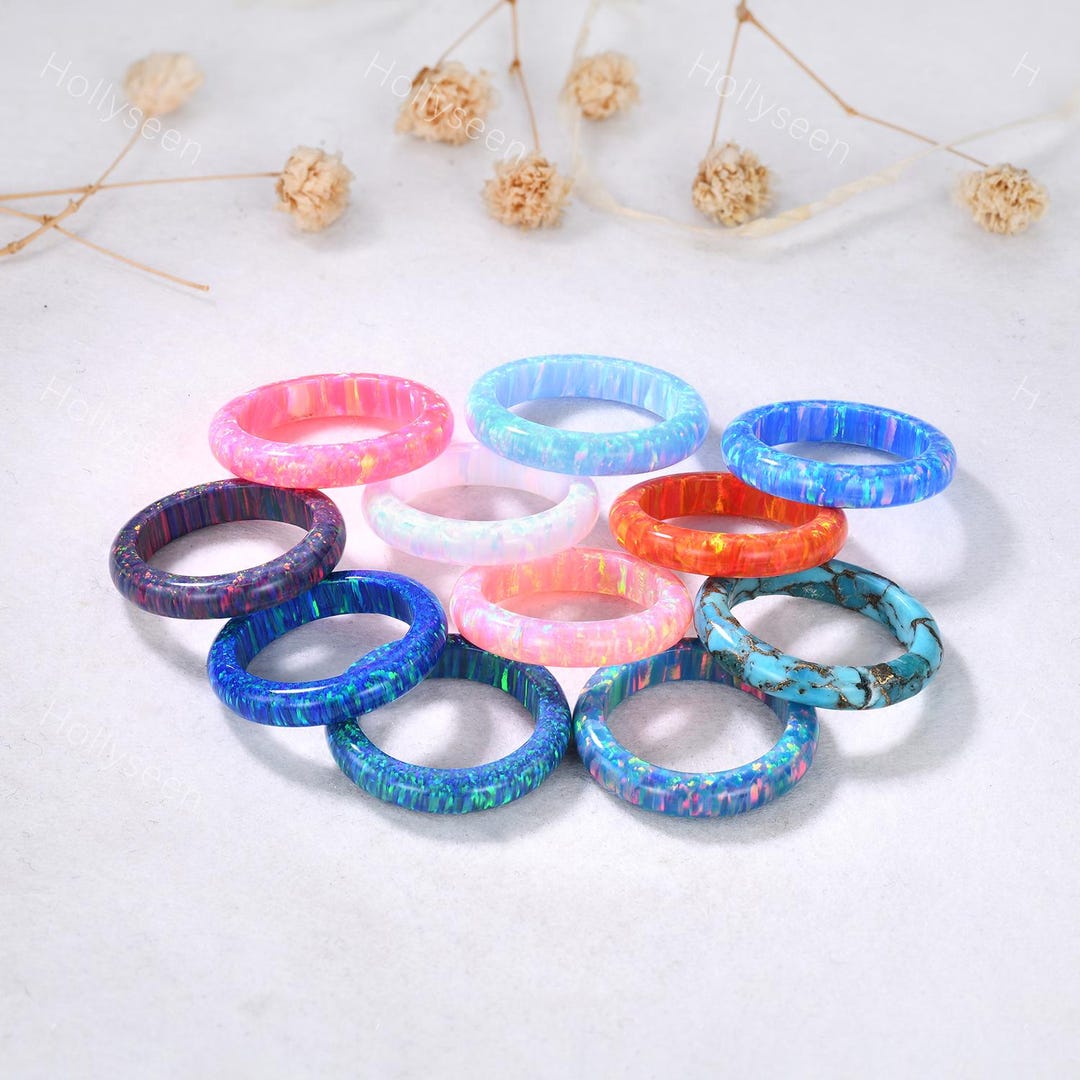 Fire Opal Wedding Band Solid Opal Engagement Stacking Ring Minimalist ...