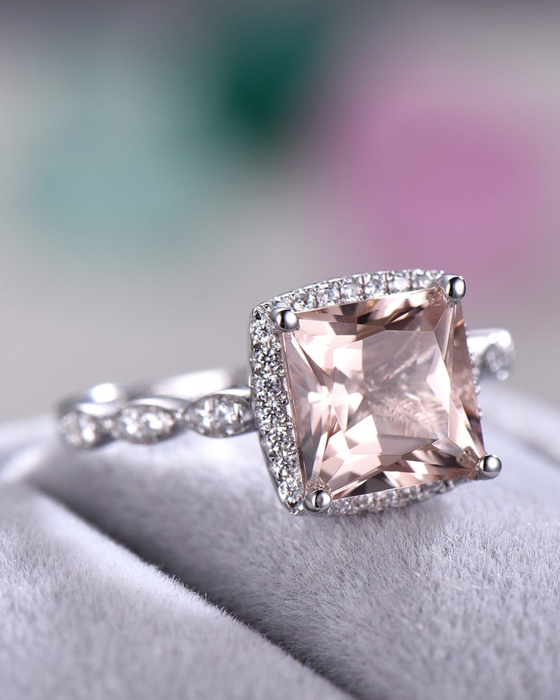 Princess Cut Morganite Engagement Ring Pink Morganite Wedding | Etsy