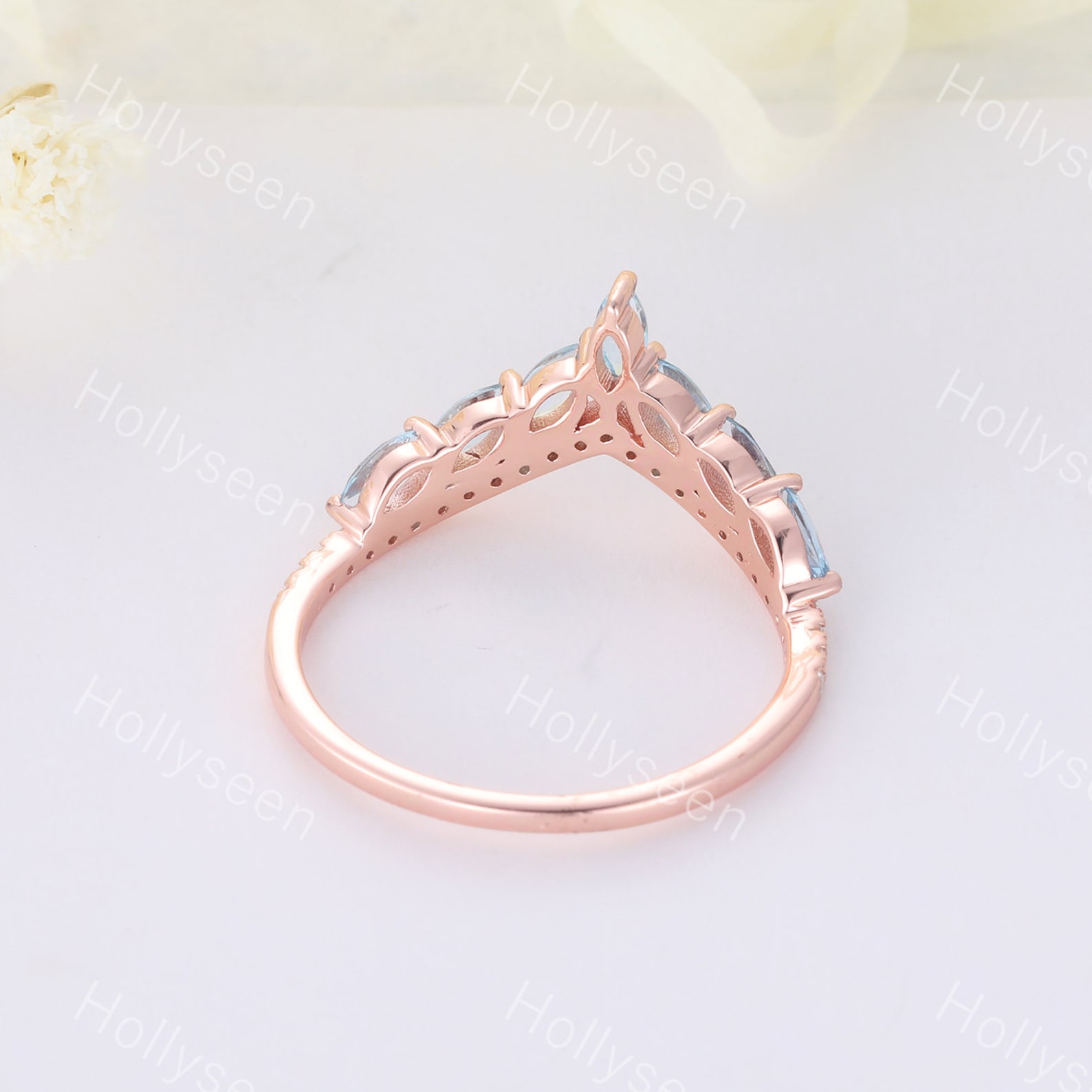Blue Topaz Rose Gold Wedding Band Topaz Engagement Ring Curved Vintage ...