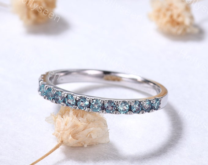 Alexandrite Eternity Wedding Band Vintage Alexandrite and Emerald ...