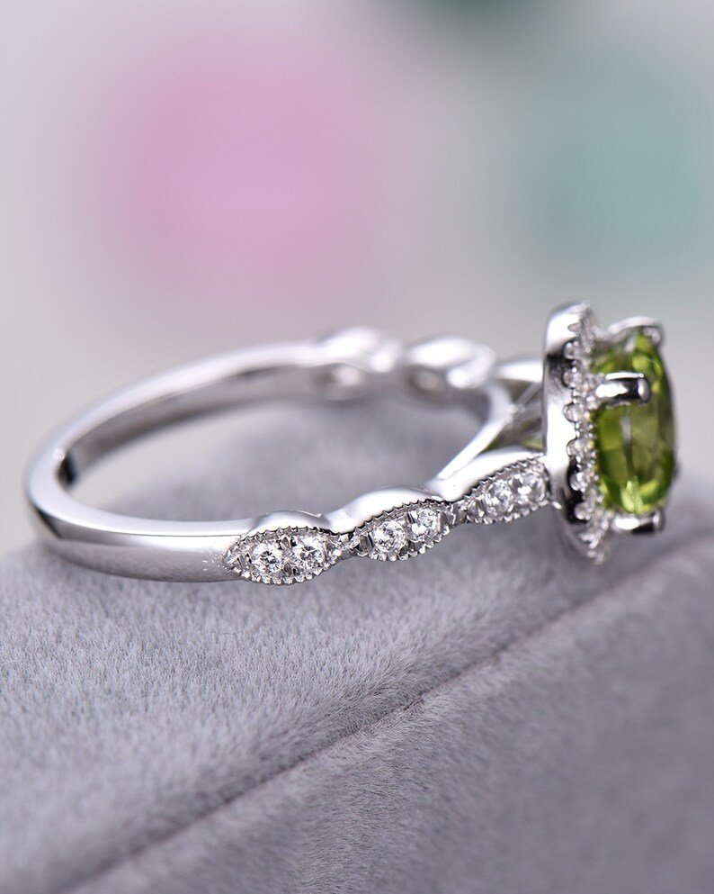 Green Peridot Halo Engagement Ring CZ Cubic Zirconia Diamond - Etsy