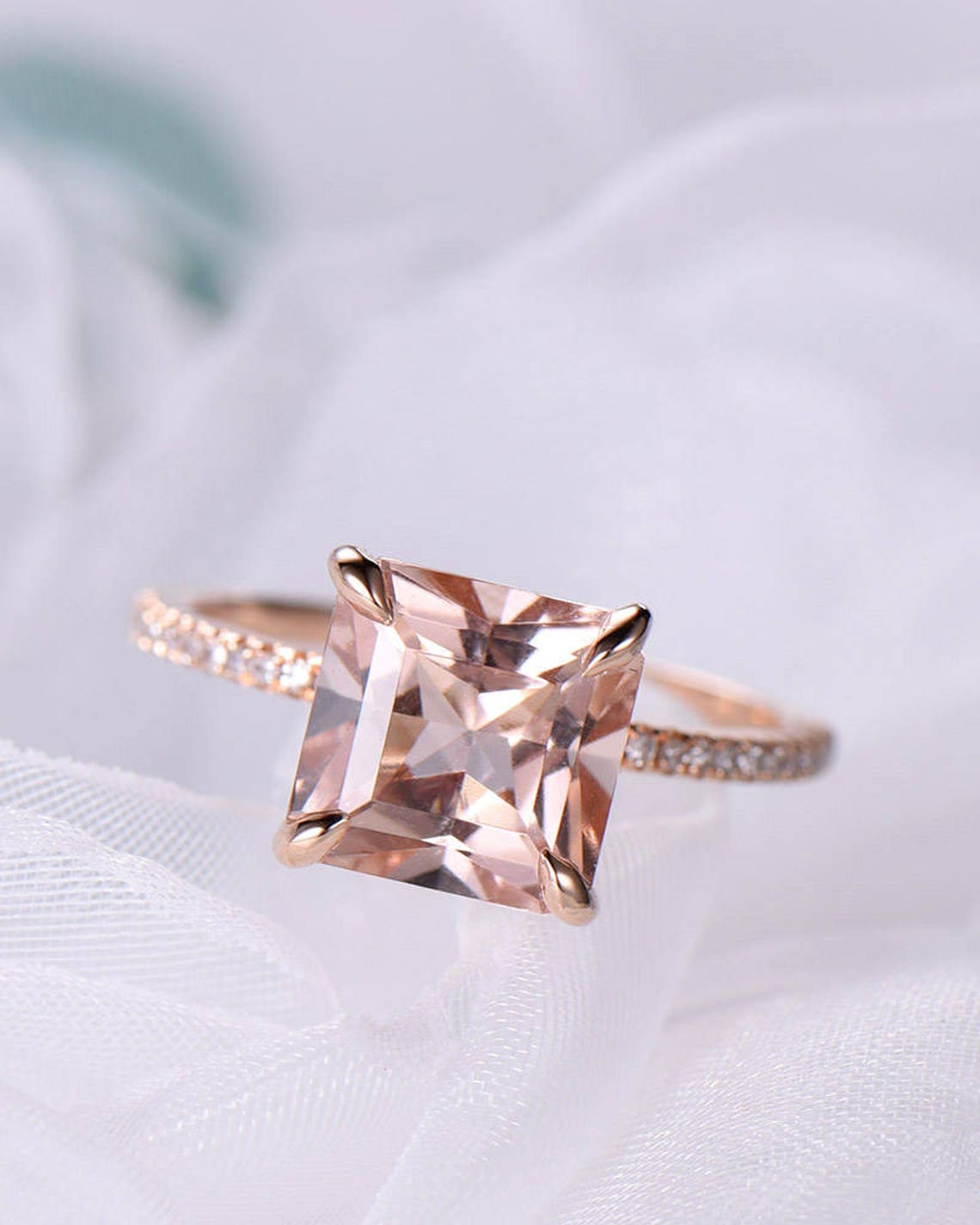 Princess Cut Morganite Engagement Ring 14k Rose Gold Sterling - Etsy
