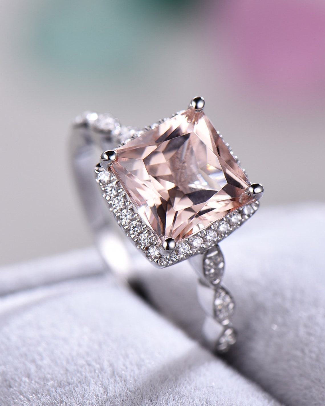 Princess Cut Morganite Engagement Ring Pink Morganite Wedding - Etsy
