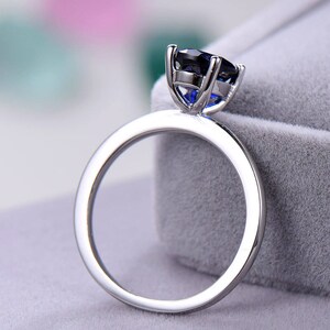 Blue Sapphire Engagement Ring 14k Sterling Silver White Gold Simple ...
