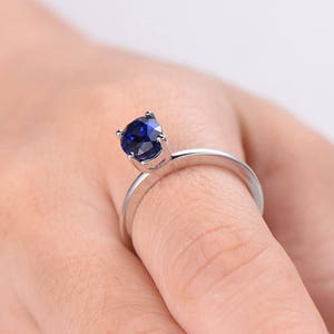 Blue Sapphire Engagement Ring 14k Sterling Silver White Gold Simple ...