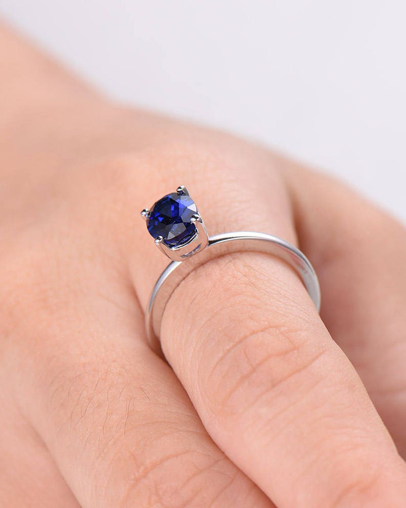 Blue Sapphire Engagement Ring 14k Sterling Silver White Gold - Etsy