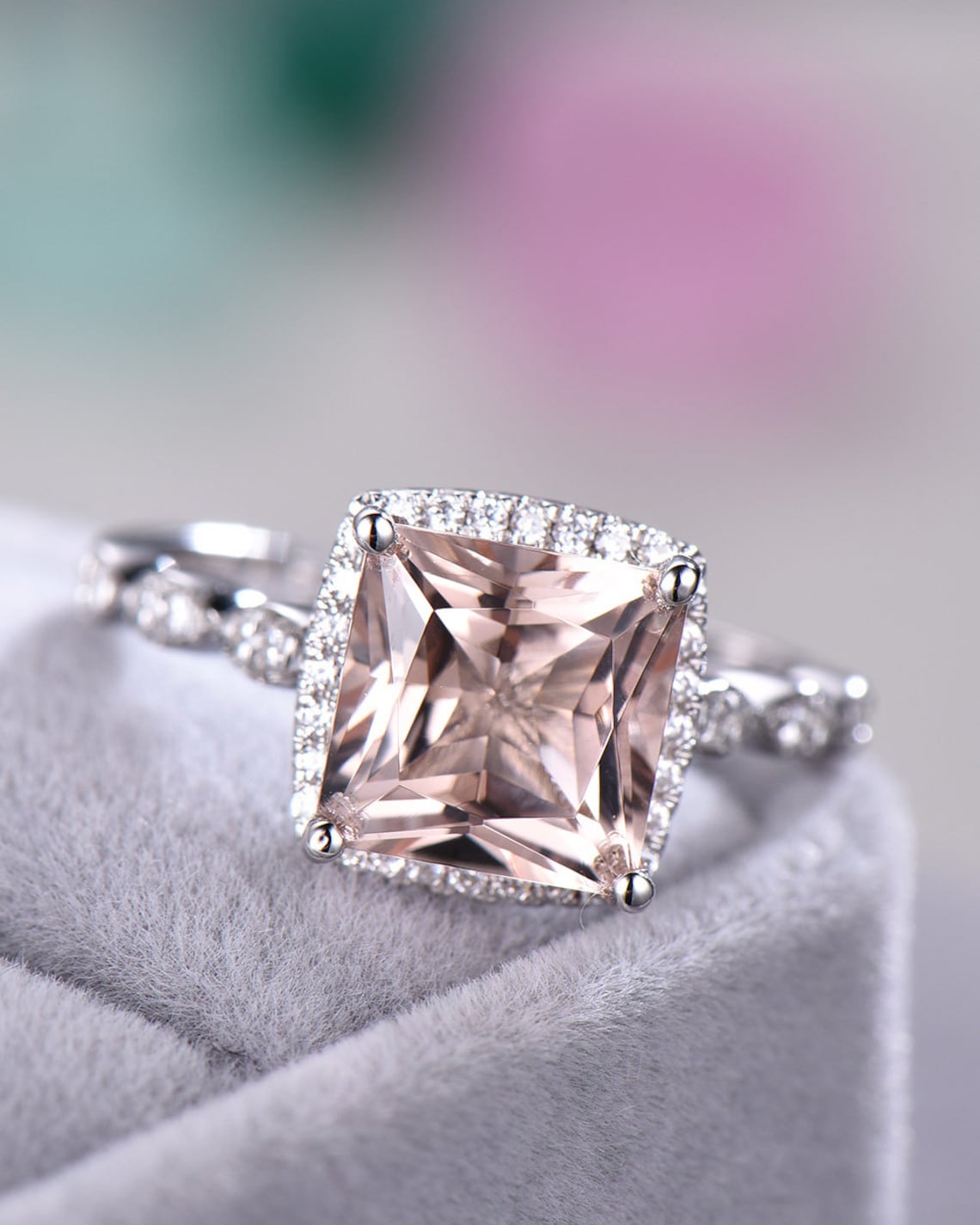 Princess Cut Morganite Engagement Ring Pink Morganite Wedding - Etsy