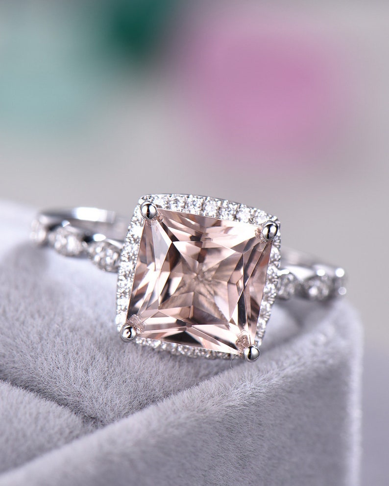 Princess Cut Morganite Engagement Ring Pink Morganite Wedding | Etsy