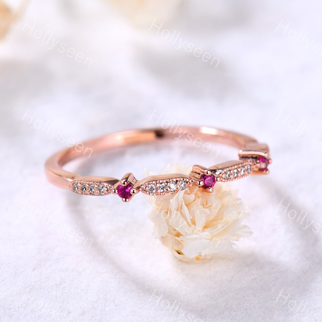 Rose Gold Ruby Wedding Ring Lab Ruby CZ Diamond Engagement Ring Red ...