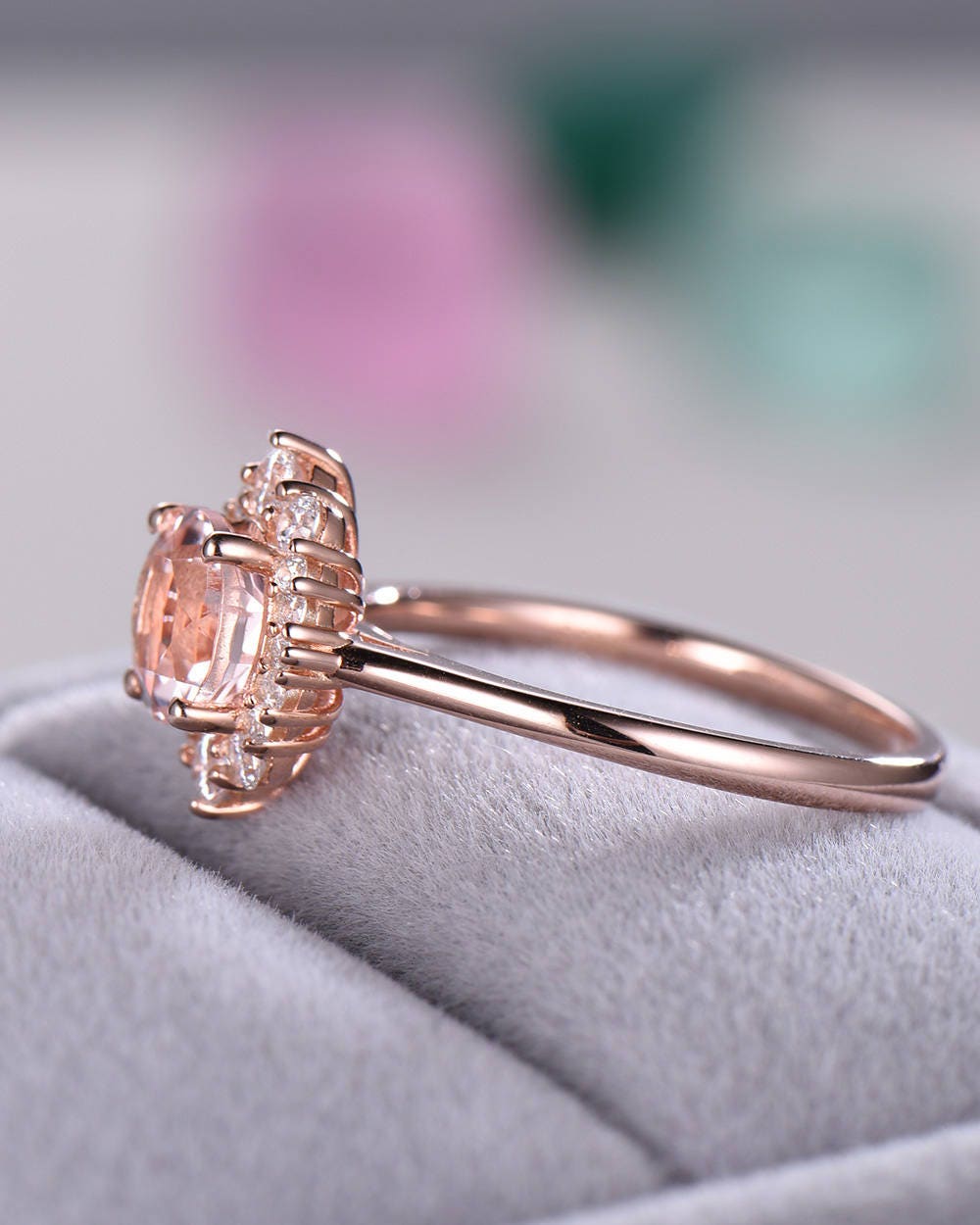 Morganite Halo Engagement Ring 14k Rose Gold 925 Sterling | Etsy