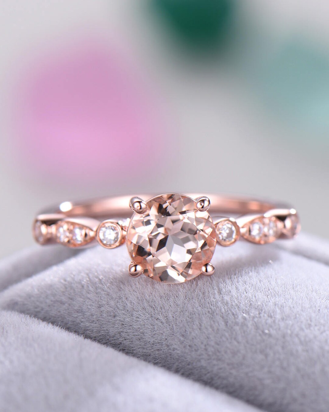 Round Cut Morganite Engagement Ring Sterling Silver Rose Gold - Etsy