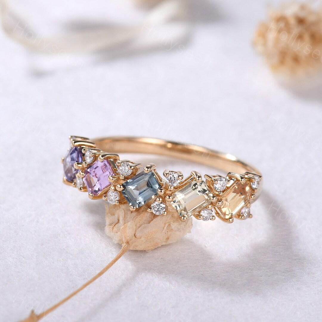 Natural Rainbow Sapphire Engagement Ring 14k Yellow Gold Multicolor ...