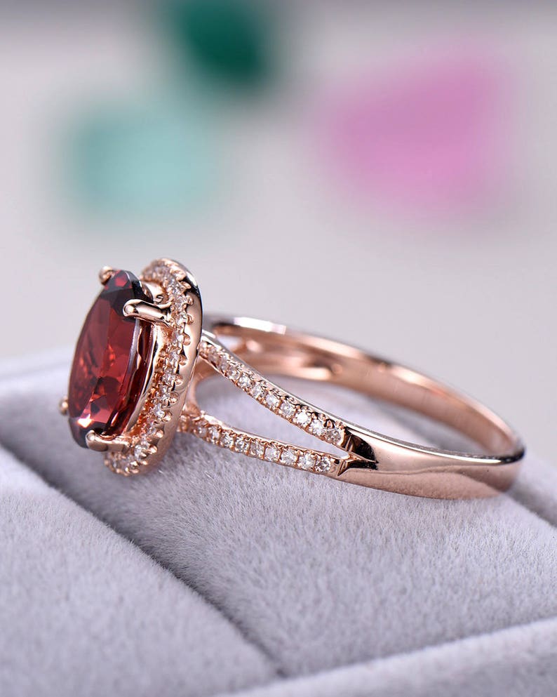Garnet Engagement Ring 925 Sterling Silver Rose Gold Oval CZ - Etsy