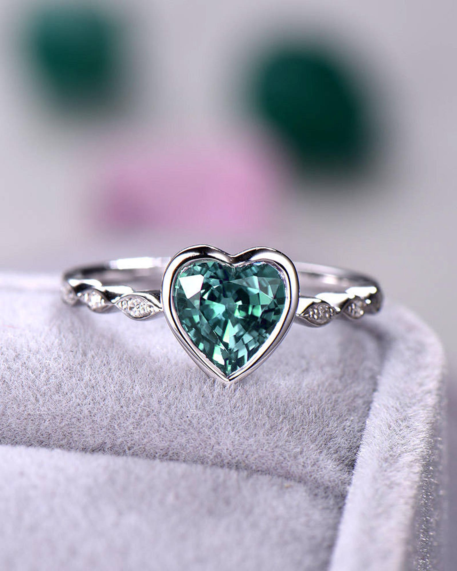 Alexandrite Heart Shape Engagement Ring 925 Sterling Silver White Gold ...