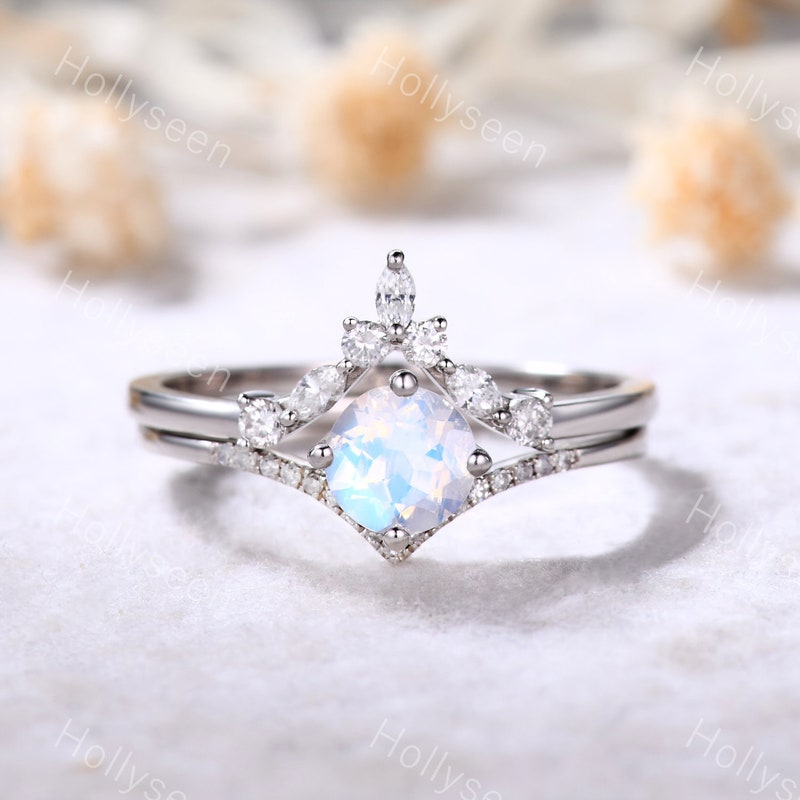 Moonstone Wedding Ring Set - Etsy