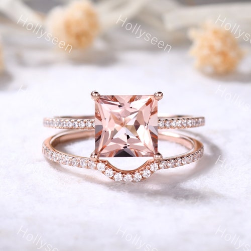 9mm Cushion Cut Morganite Engagement Ring Rose Gold Morganite Etsy