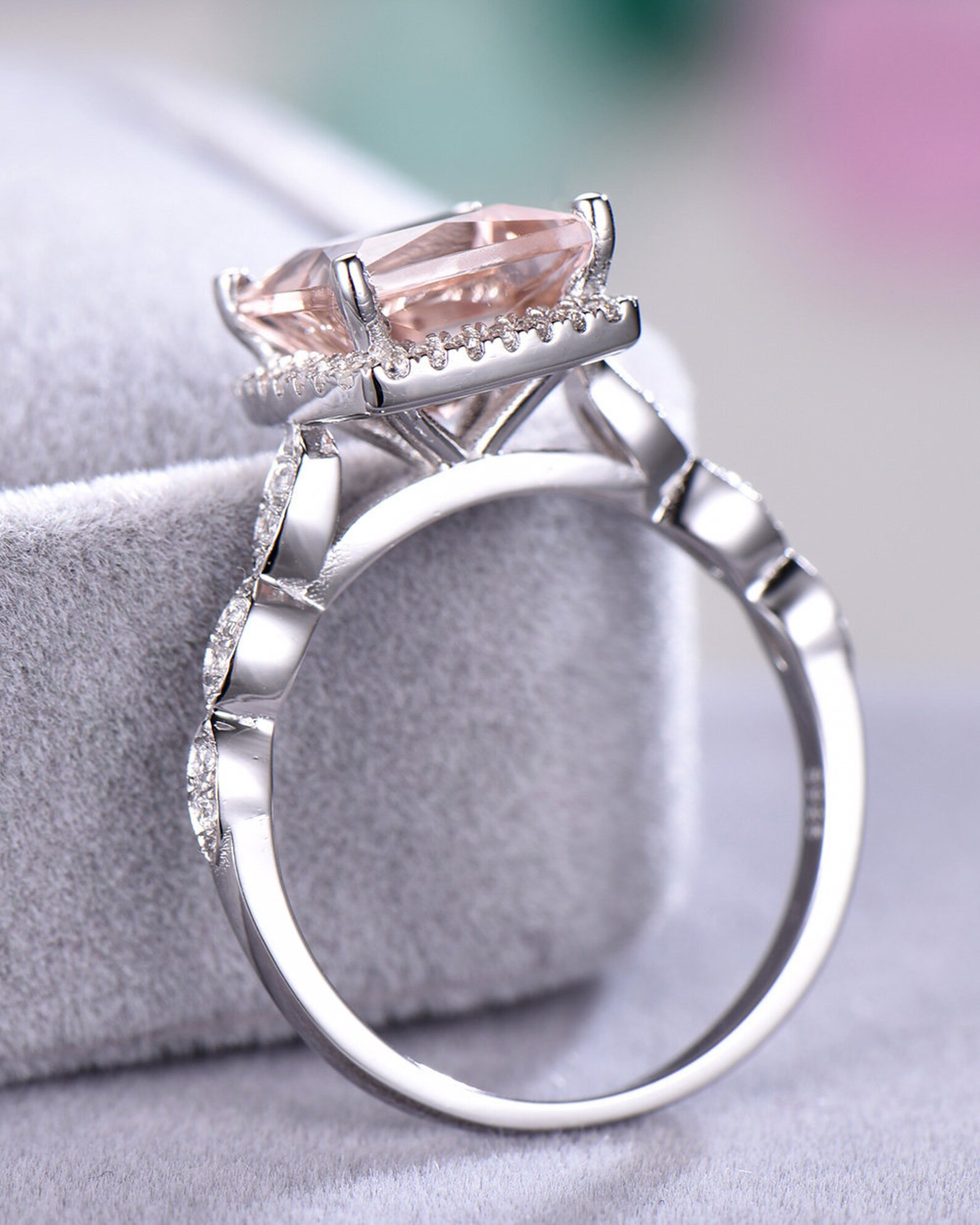Princess Cut Morganite Engagement Ring Pink Morganite Wedding | Etsy