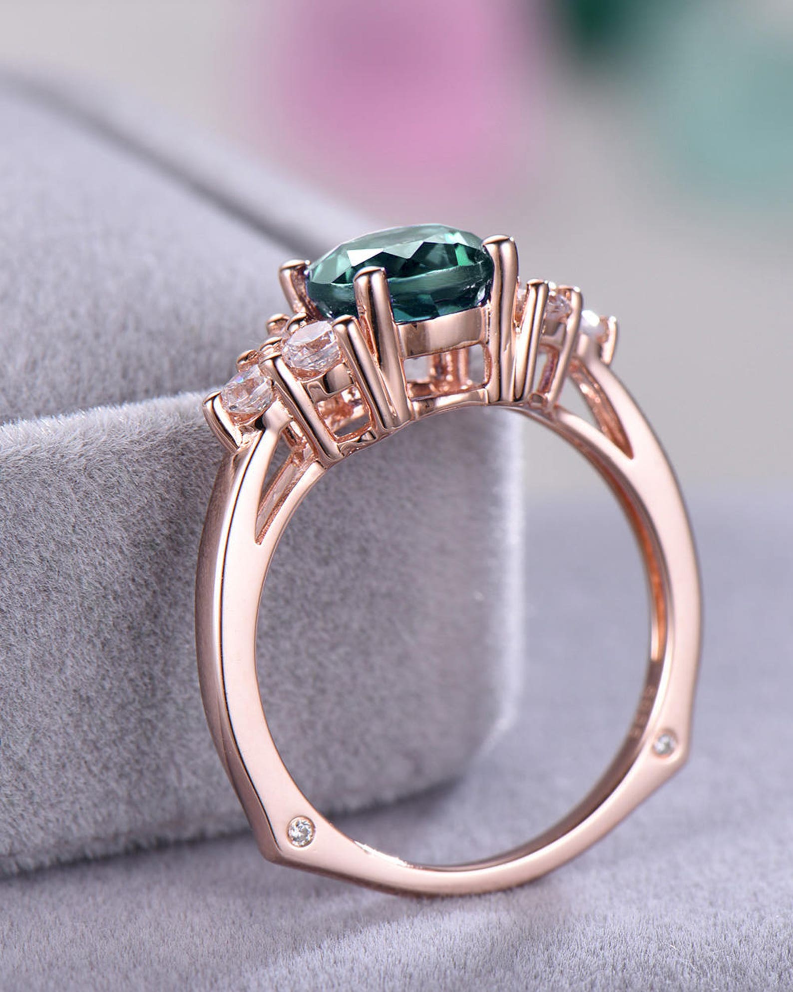 Alexandrite Color Change Engagement Ring 14k Rose Gold Cluster | Etsy