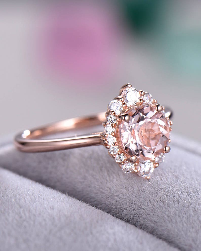 Morganite Halo Engagement Ring 14k Rose Gold 925 Sterling - Etsy