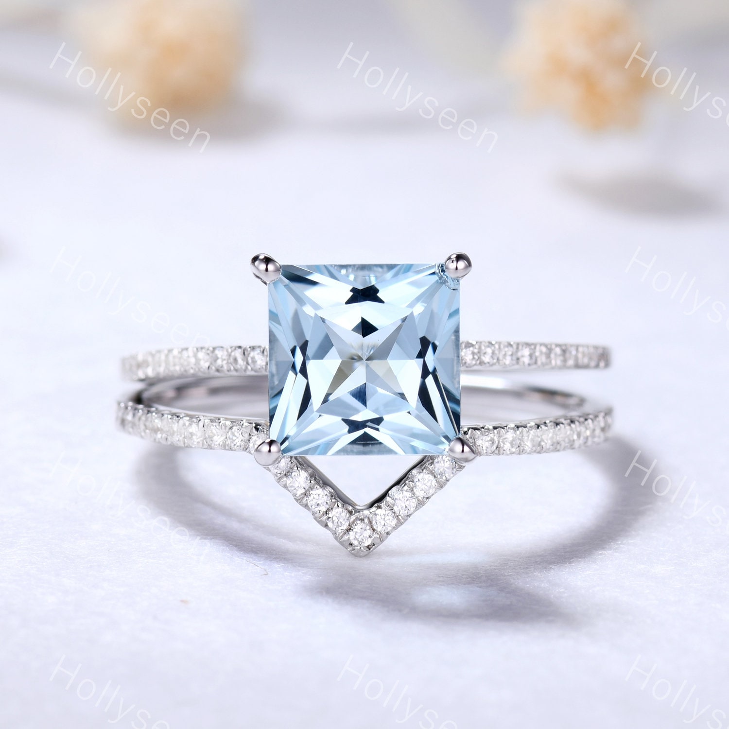 Princess Cut Aquamarine Engagement Rings