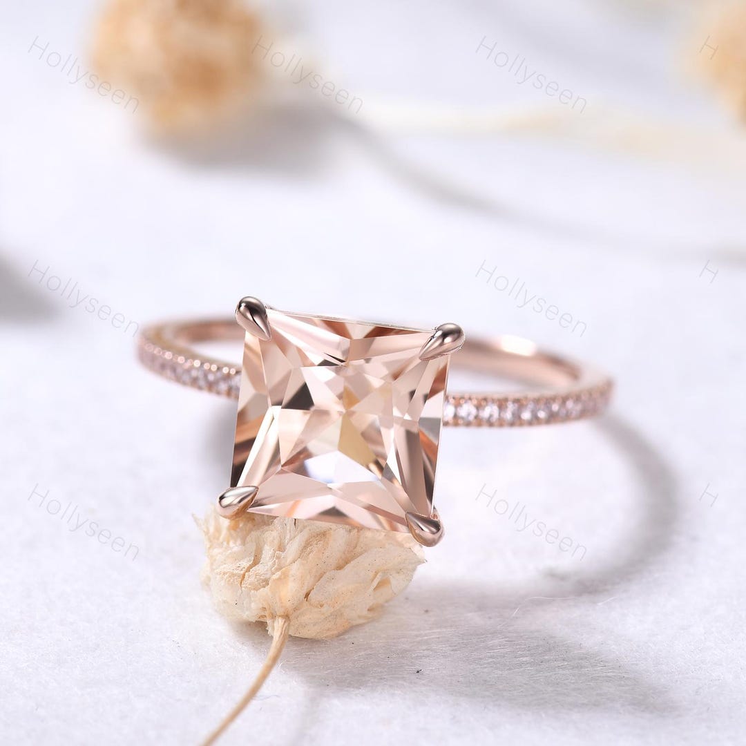 Princess Cut Morganite Engagement Ring 14k Rose Gold Solitaire ...