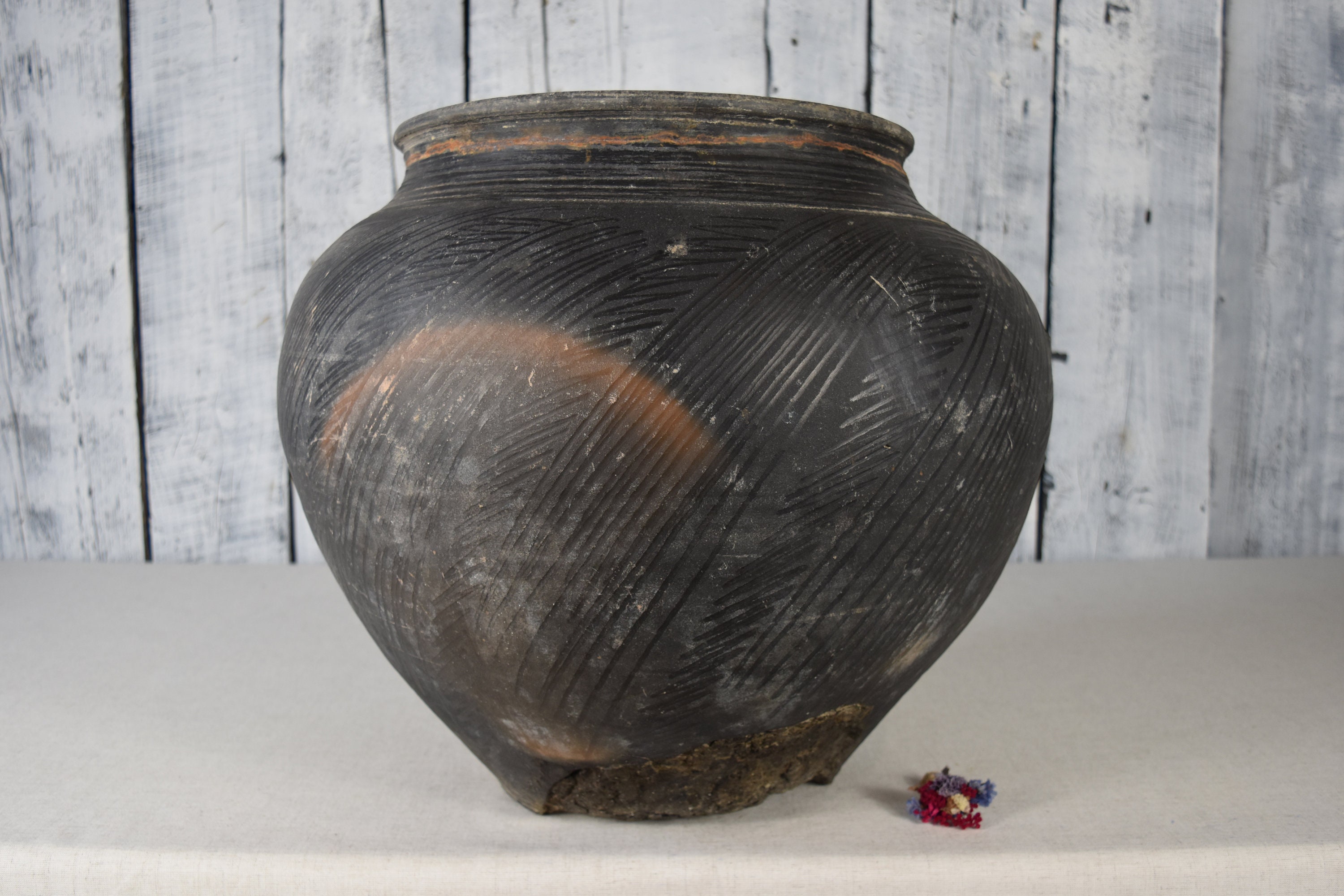 Antique clay pot / Very big clay vessel / Rustic ceramic bowl | Etsy