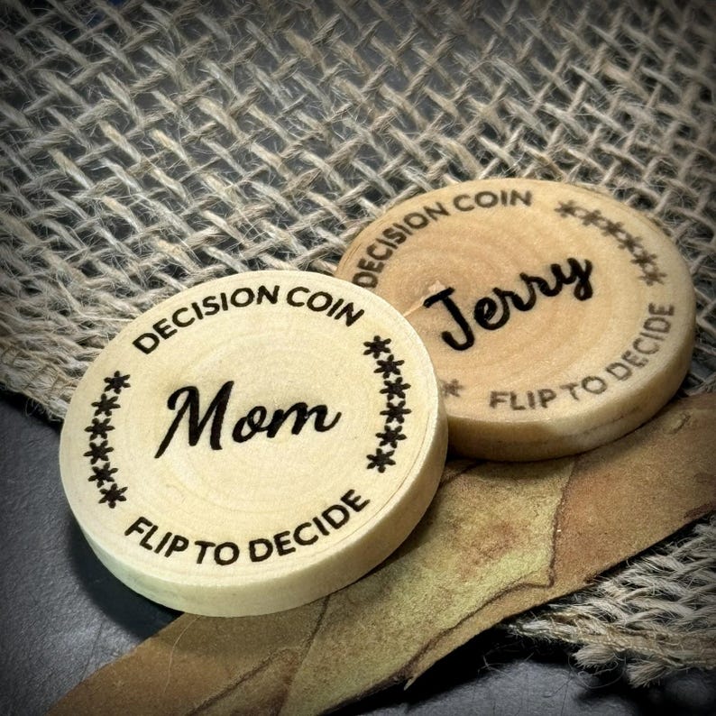 Personalized Decision Coin Round Wooden Chip 2 Sides Customizable Name ...