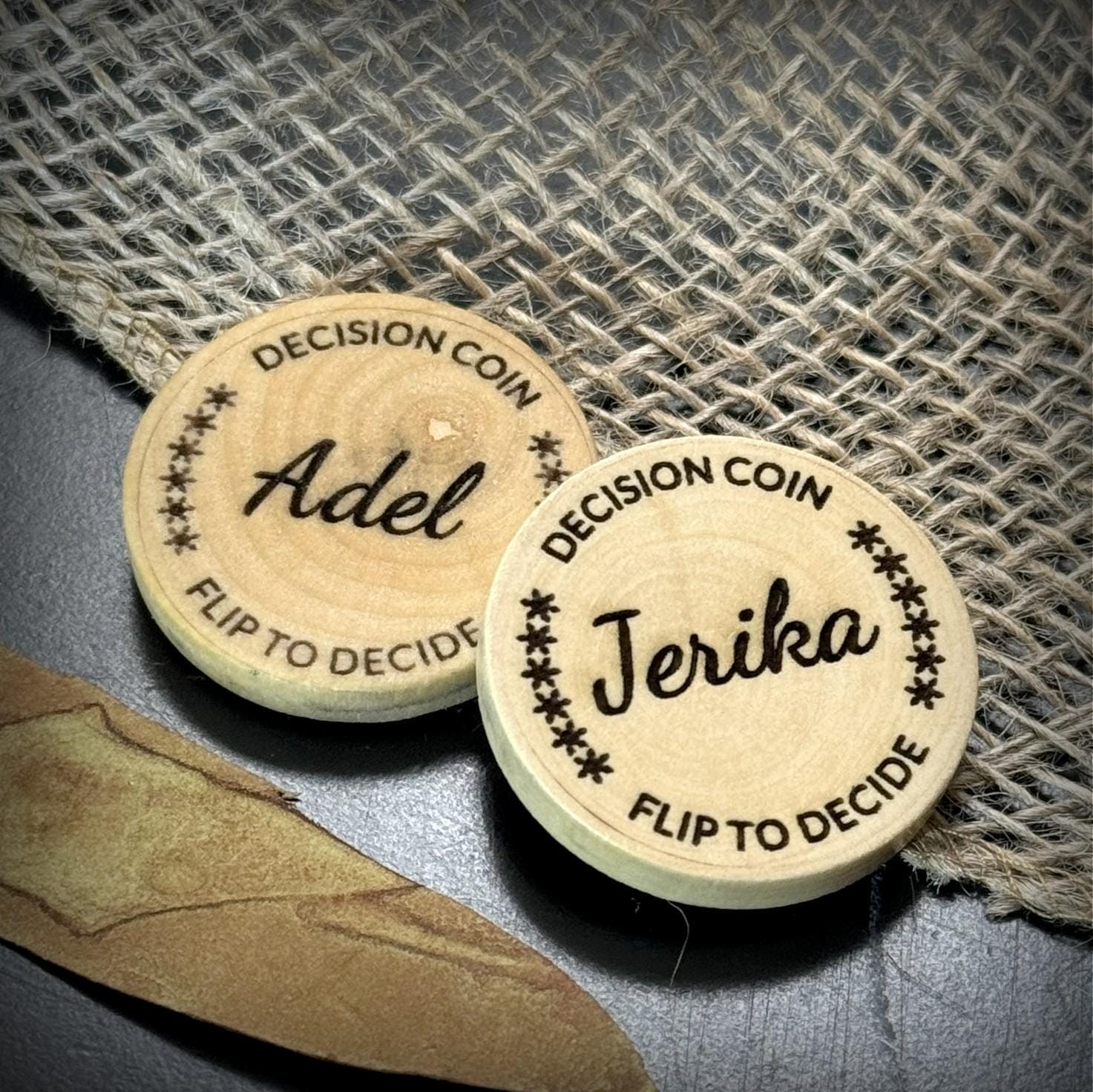 Personalized Decision Coin Round Wooden Chip 2 Sides Customizable Name ...