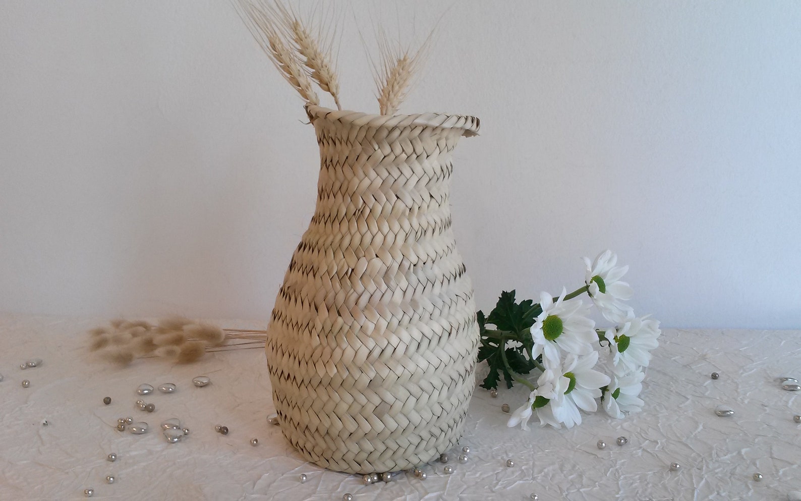 Straw Vase, Woven Palm Leaf Vase, Decorative Straw Vase, Boho ...