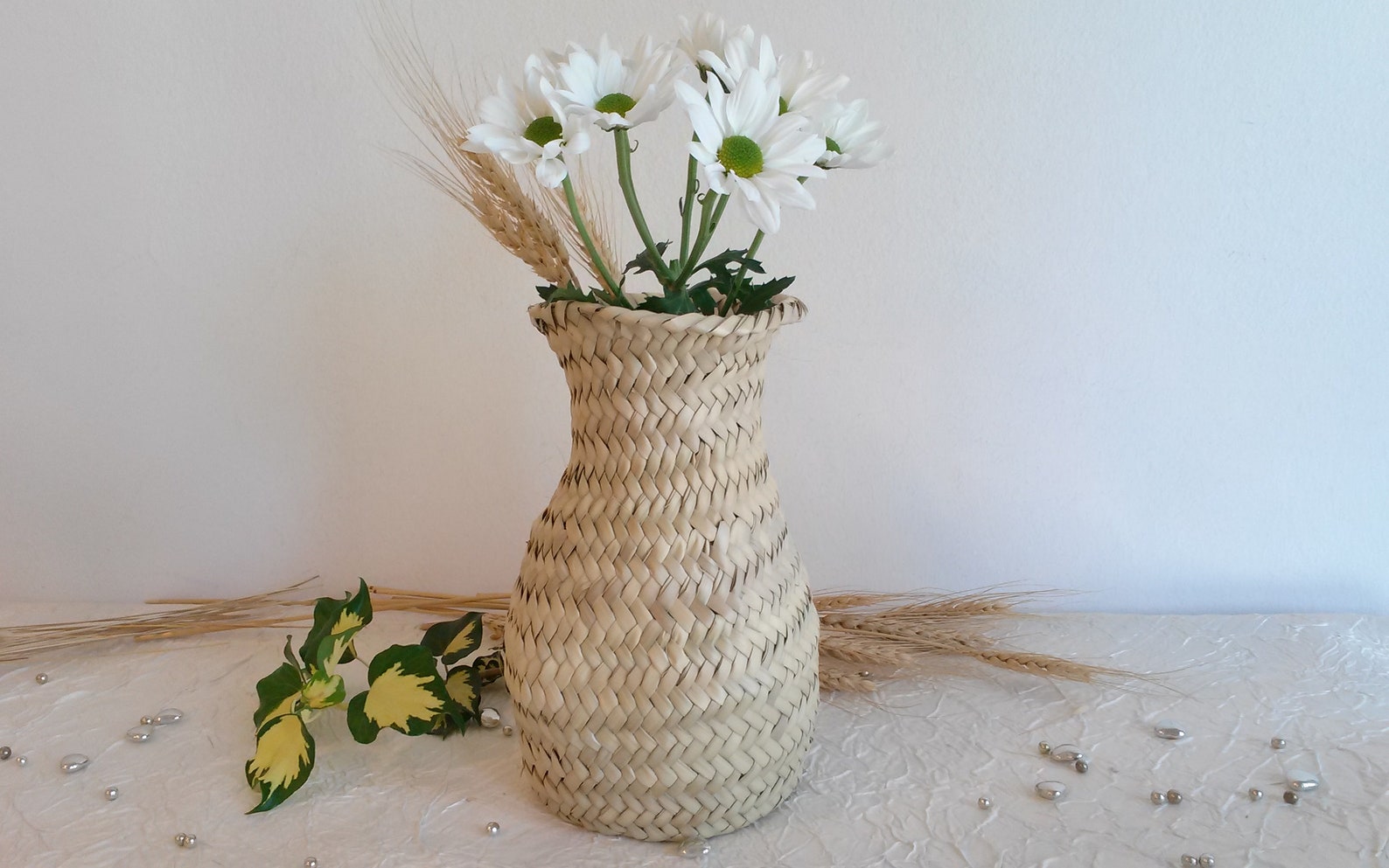 Straw Vase, Woven Palm Leaf Vase, Decorative Straw Vase, Boho ...