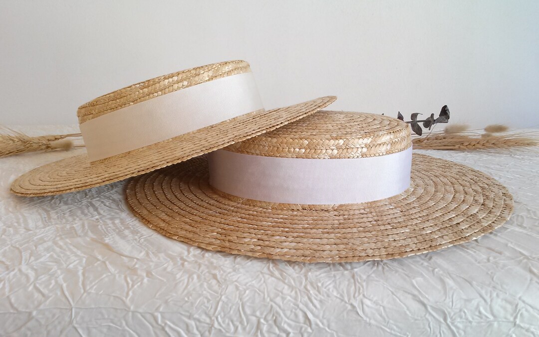 Natural Straw Ceremonial Boater, Straw Boater for Bride, Straw Wedding ...