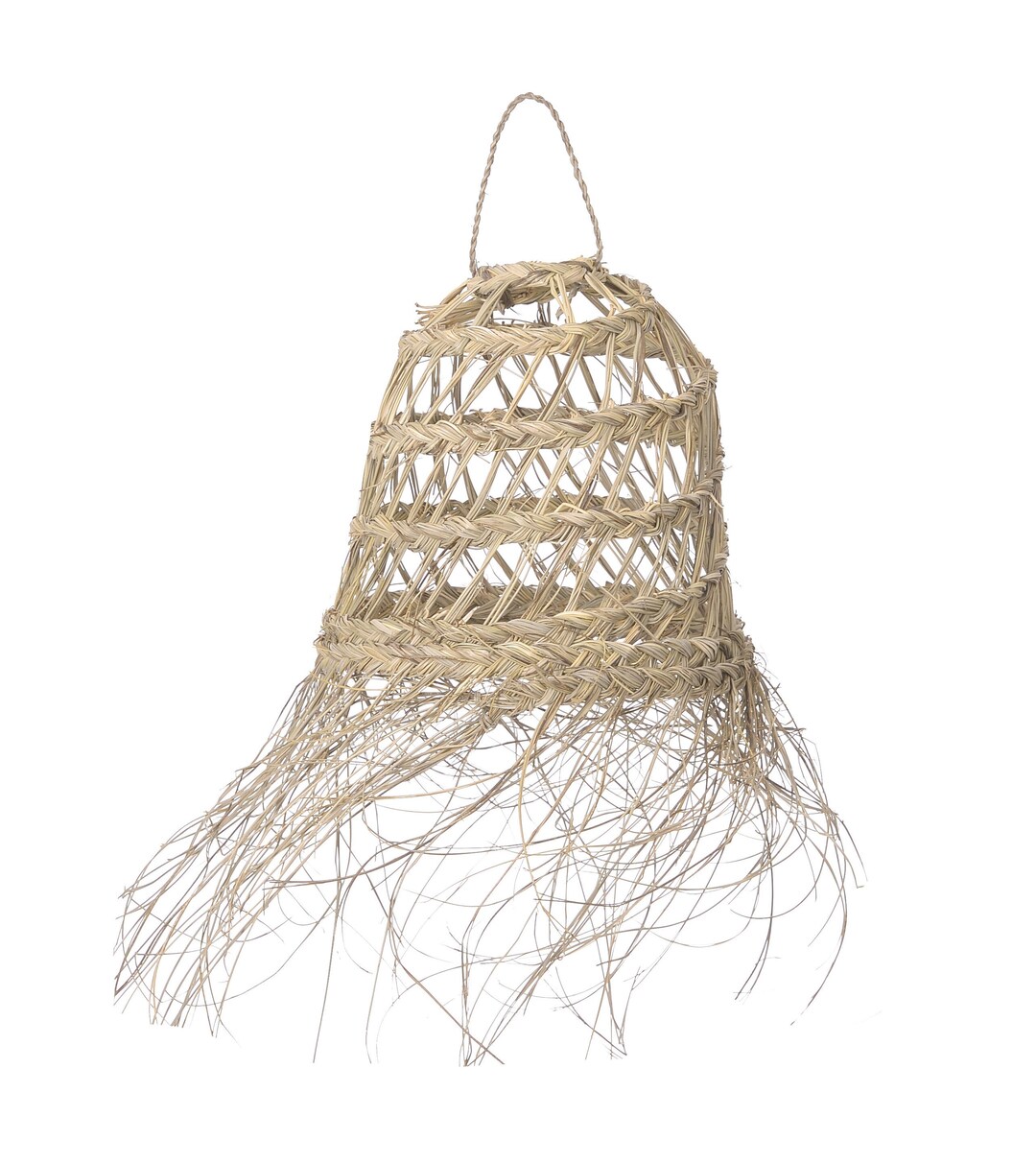Natural Straw Lampshade With Frayed Edges, Boho Straw Pendant Light ...