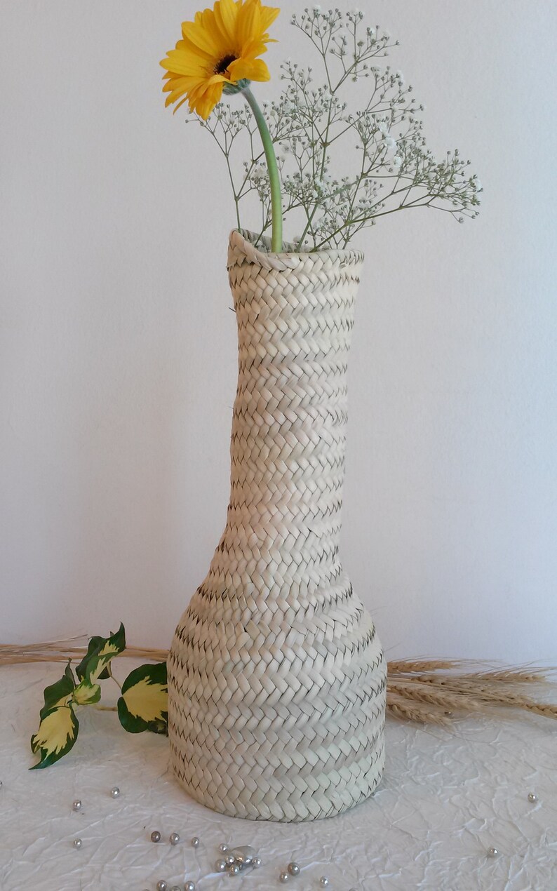 Straw Vase, Woven Palm Leaf Vase, Decorative Straw Vase, Boho ...