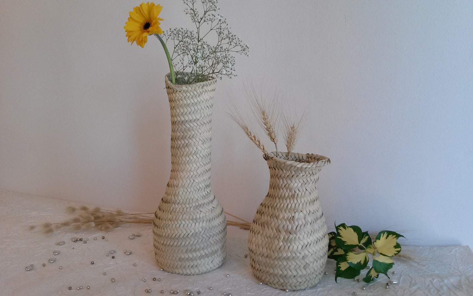 Straw Vase, Woven Palm Leaf Vase, Decorative Straw Vase, Boho ...
