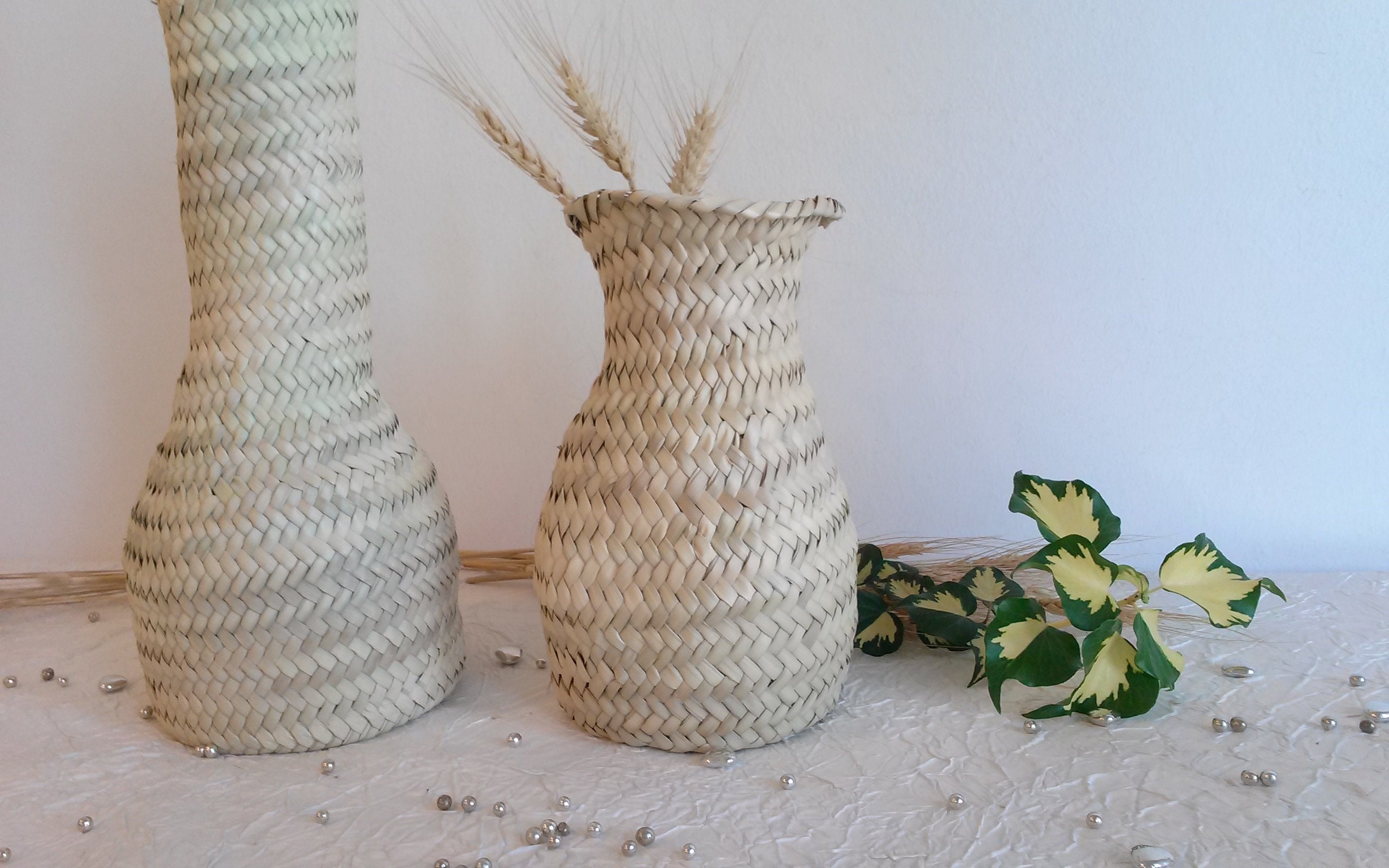 Straw Vase, Woven Palm Leaf Vase, Decorative Straw Vase, Boho ...
