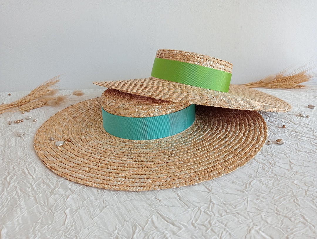 Natural Straw Boater Hat With Wide Brim, Straw Boater Hat, Provençal ...