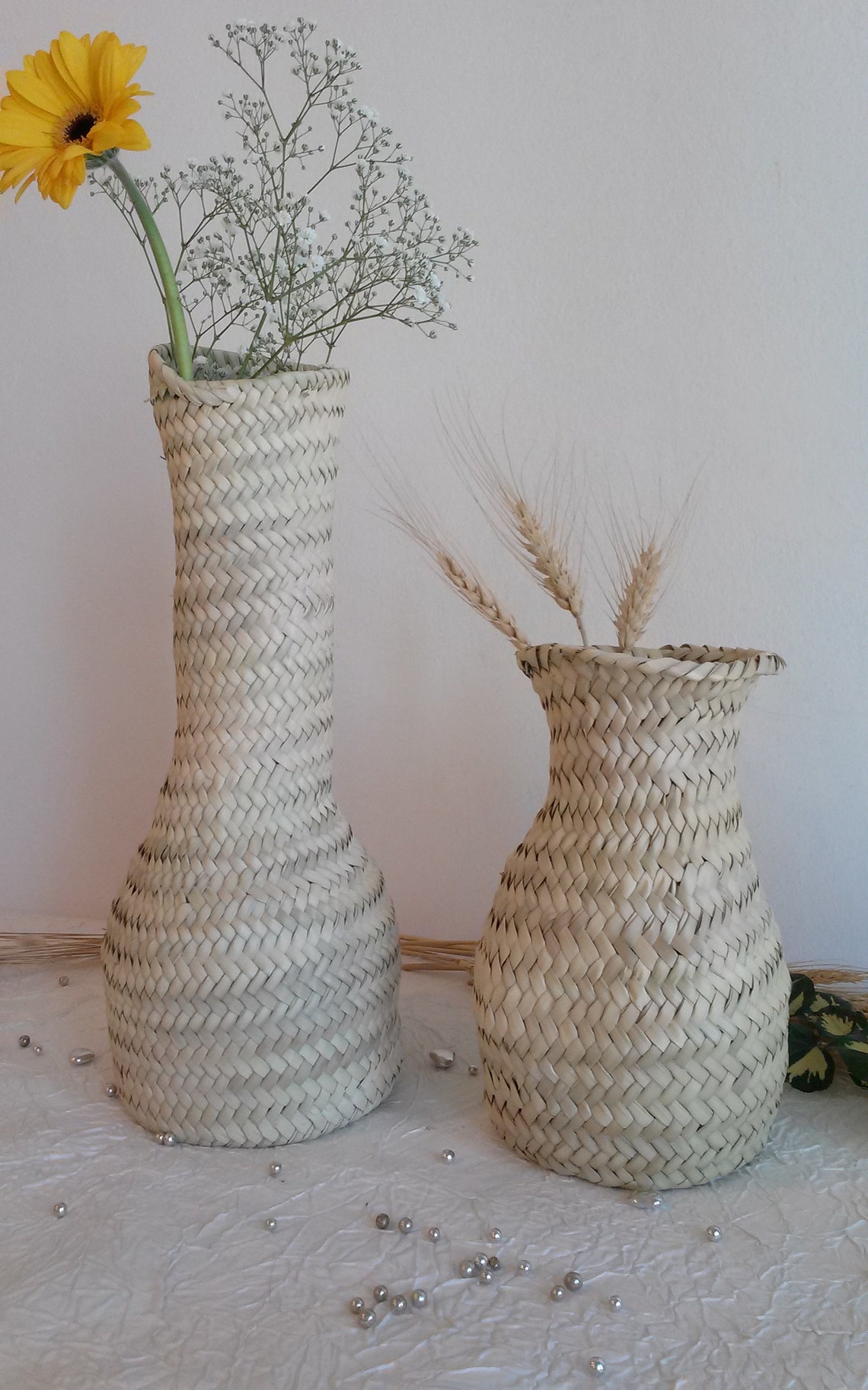 Straw Vase, Woven Palm Leaf Vase, Decorative Straw Vase, Boho ...