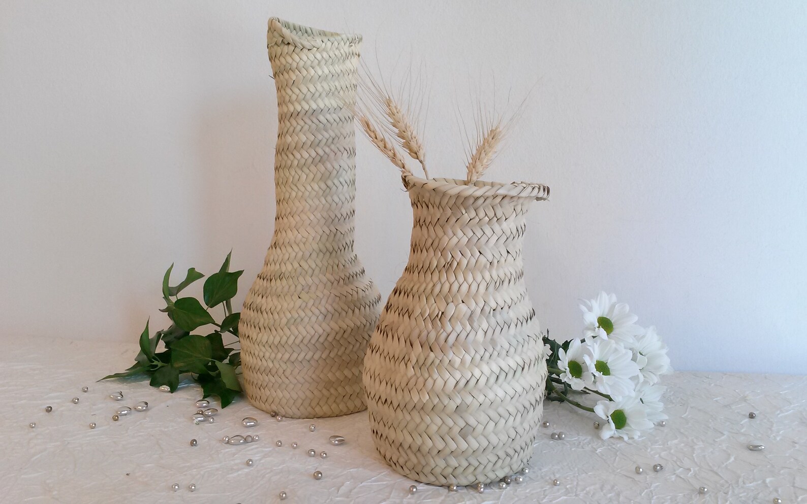 Straw Vase, Woven Palm Leaf Vase, Decorative Straw Vase, Boho ...