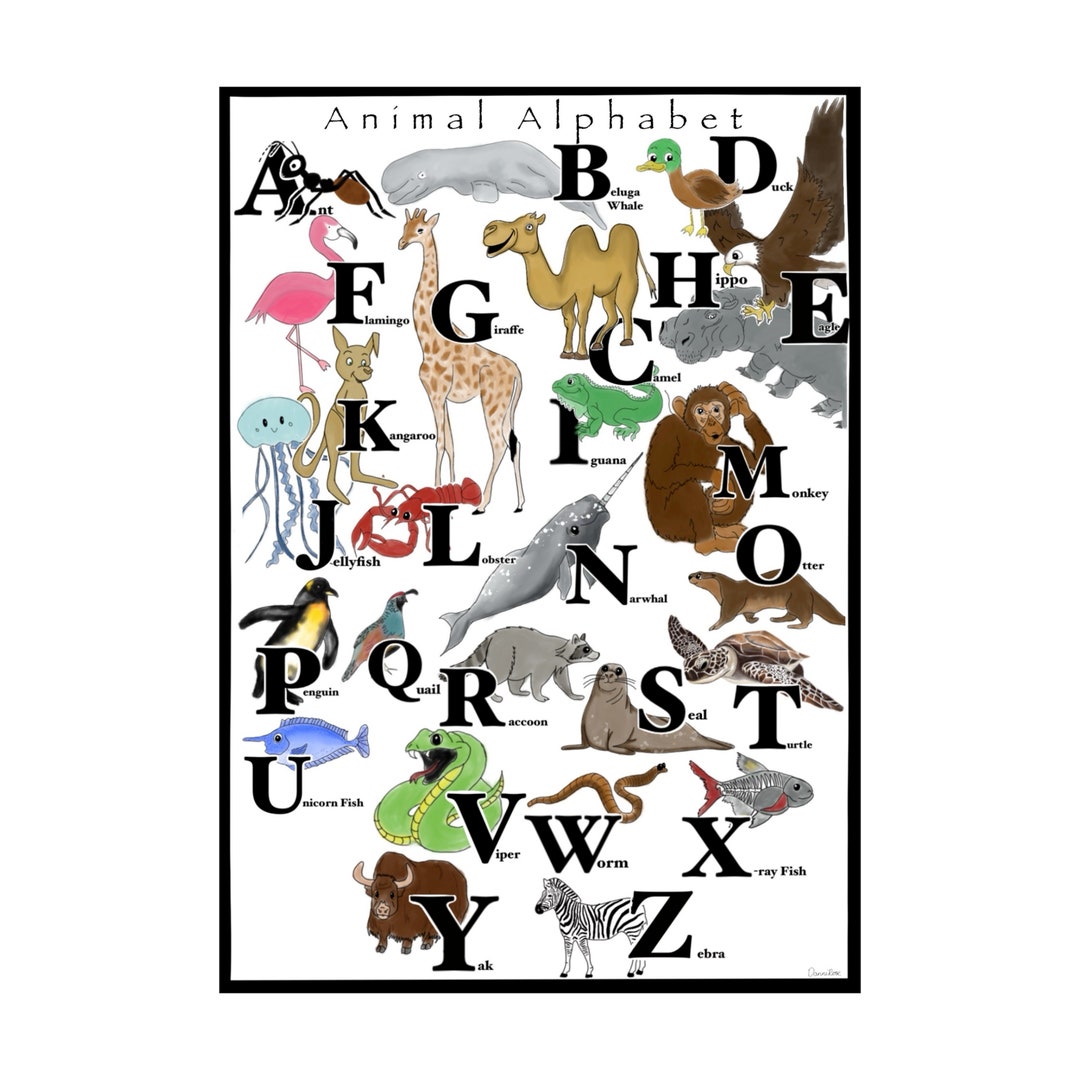 A3 Nursery/childrens Bedroom Animal Alphabet Print - Etsy